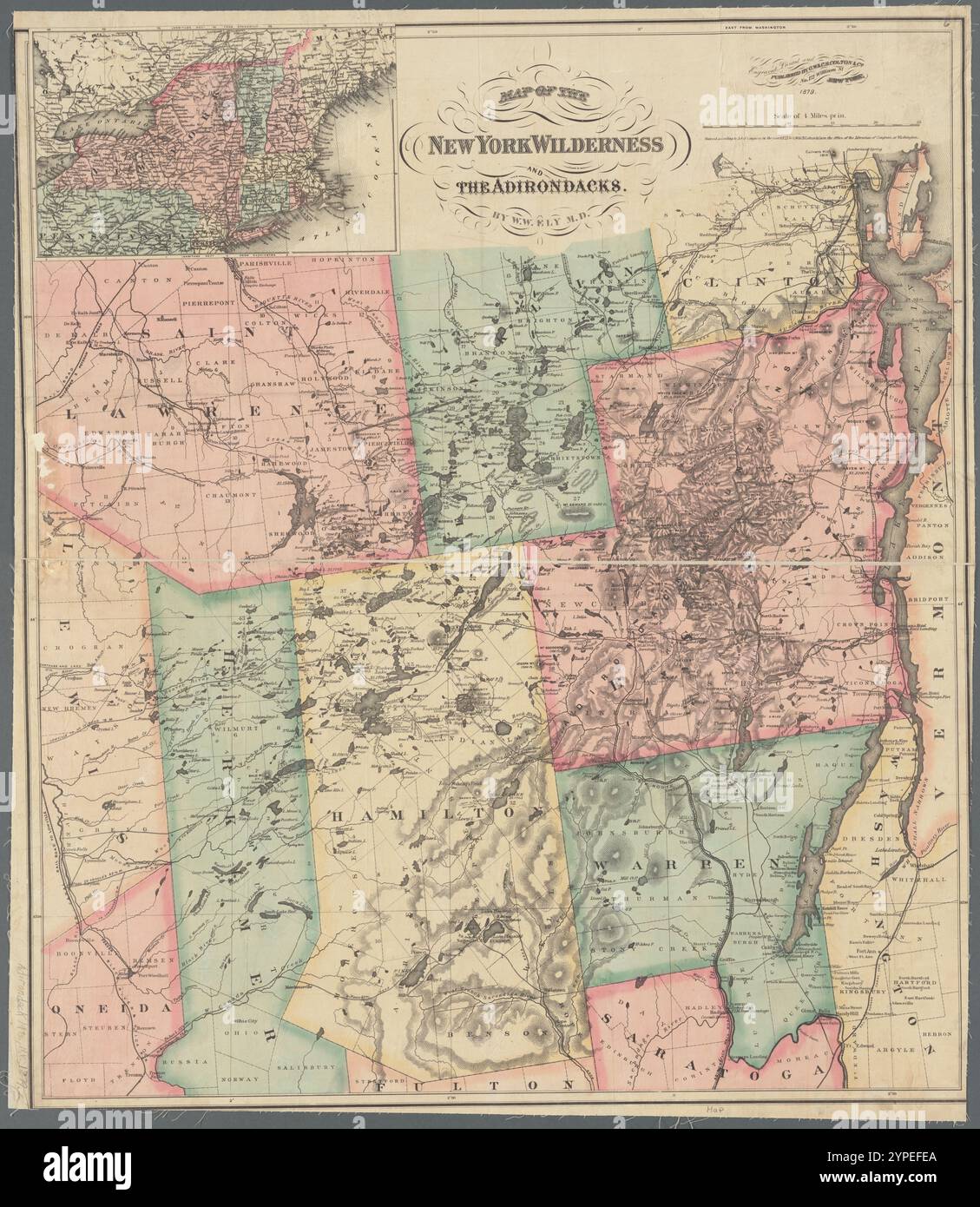Map of the New York Wilderness and the Adirondacks 1879 Stock Photo - Alamy