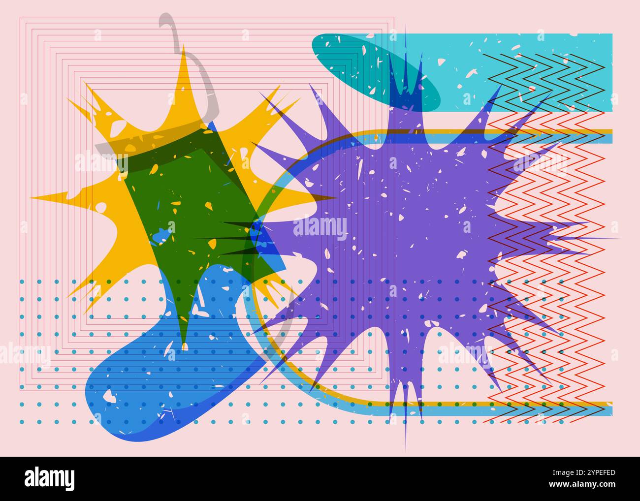 Risograph Christmas stocking with geometric shapes. Objects in trendy ...