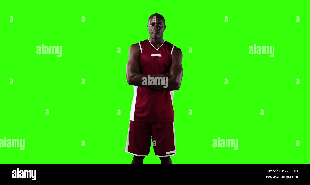Portrait of confident male African American basketball player wearing ...