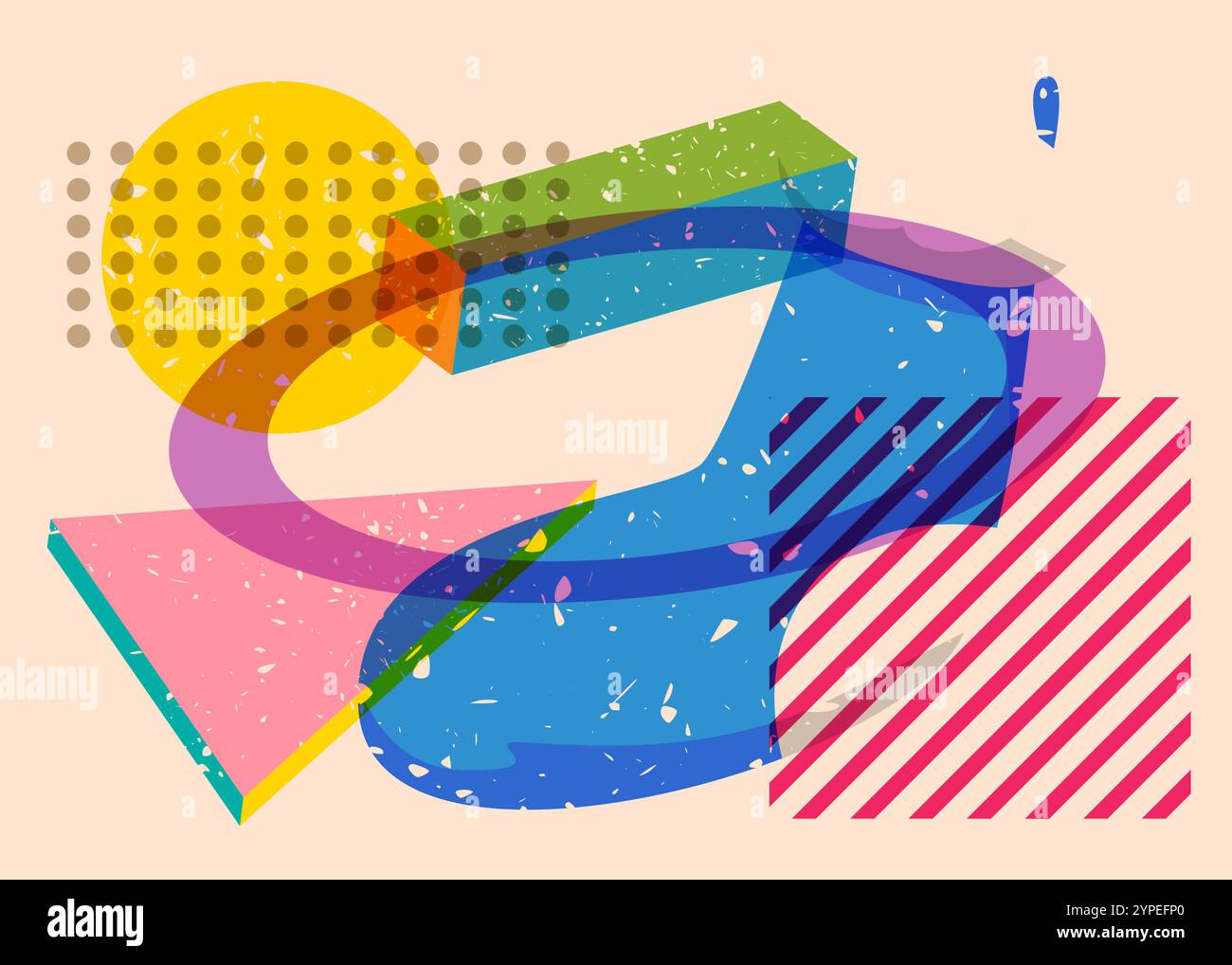 Risograph Christmas stocking with geometric shapes. Objects in trendy riso graph print texture ...