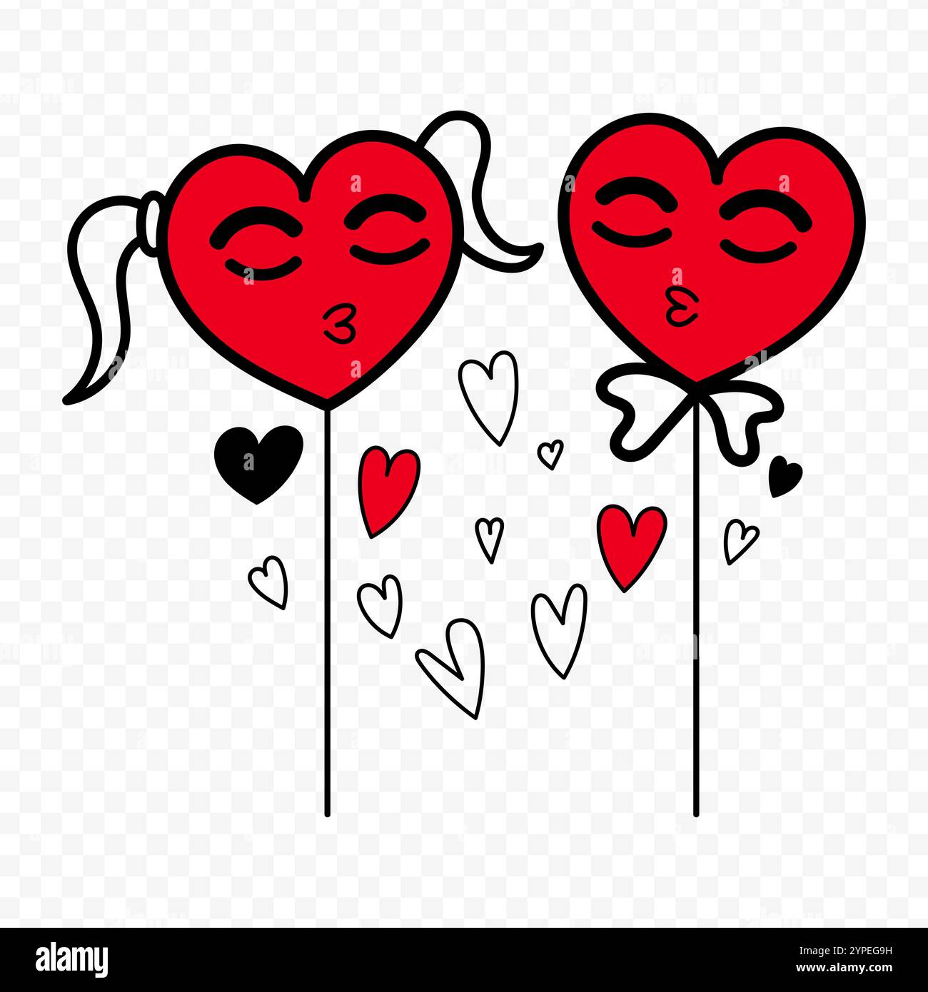 Vector illustration of hand drawn kissing heart balloons on transparent ...