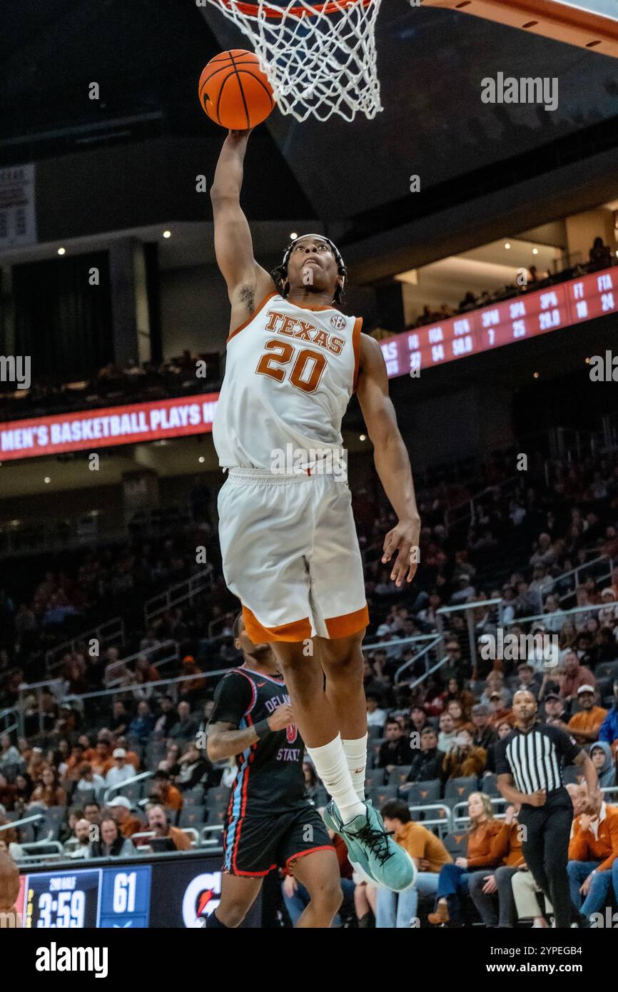 Texas, USA. 29th Nov, 2024. Tre Johnson #20 of the Texas Longhorns in ...
