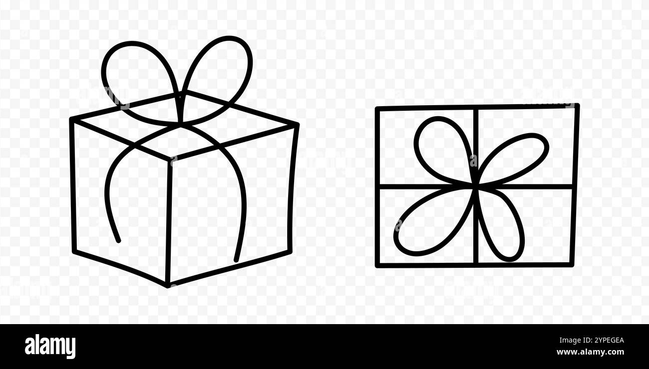 Vector illustration of hand drawn gift box top and front view doodle on ...