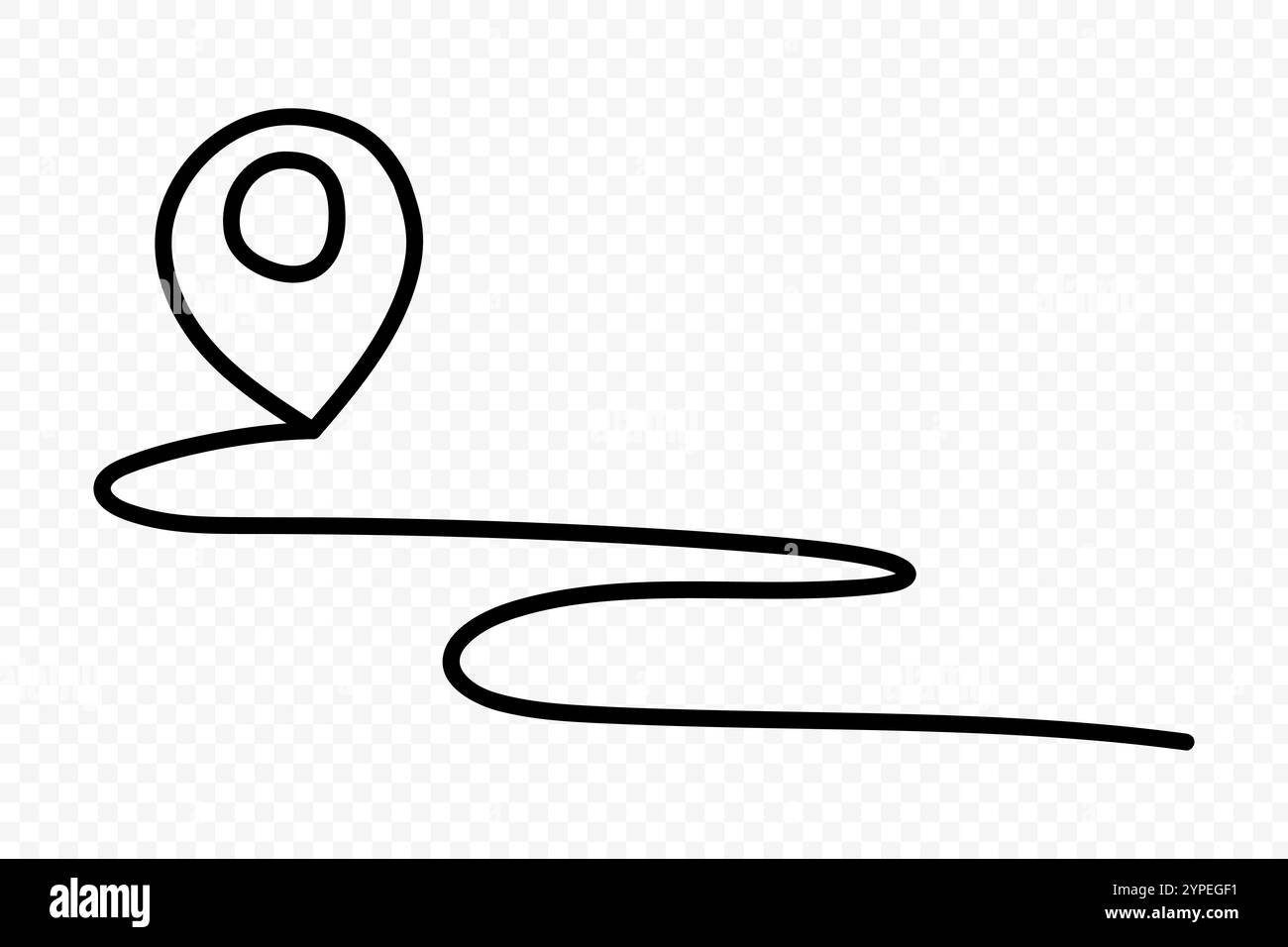 Vector illustration of hand drawn route location icon on transparent ...
