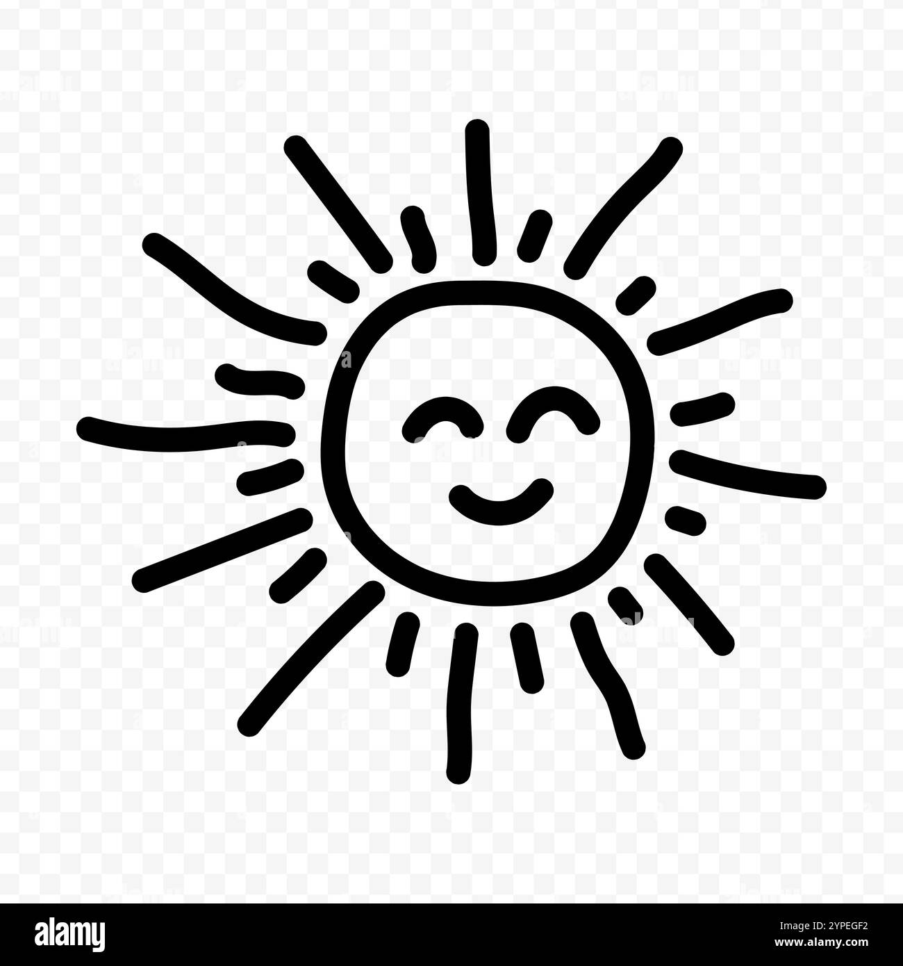 Vector illustration of hand drawn smiling sun with rays doodle on ...