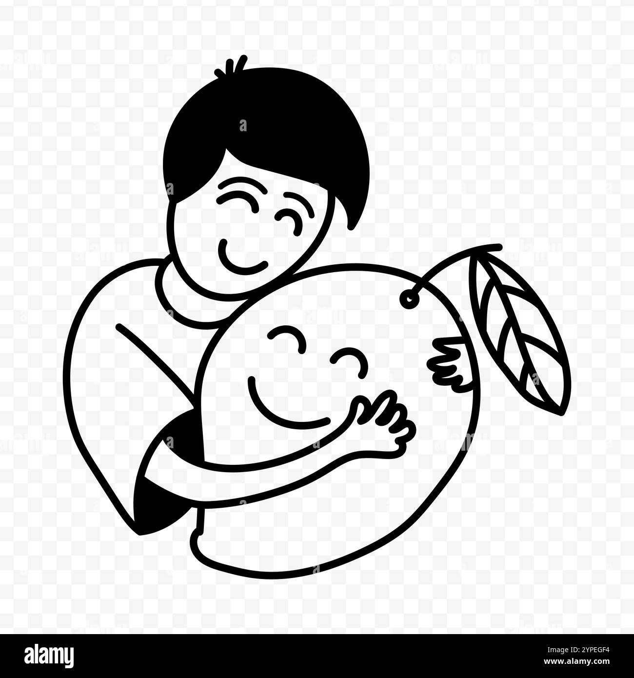 Vector illustration of a boy hugging mango hand drawn doodle on ...