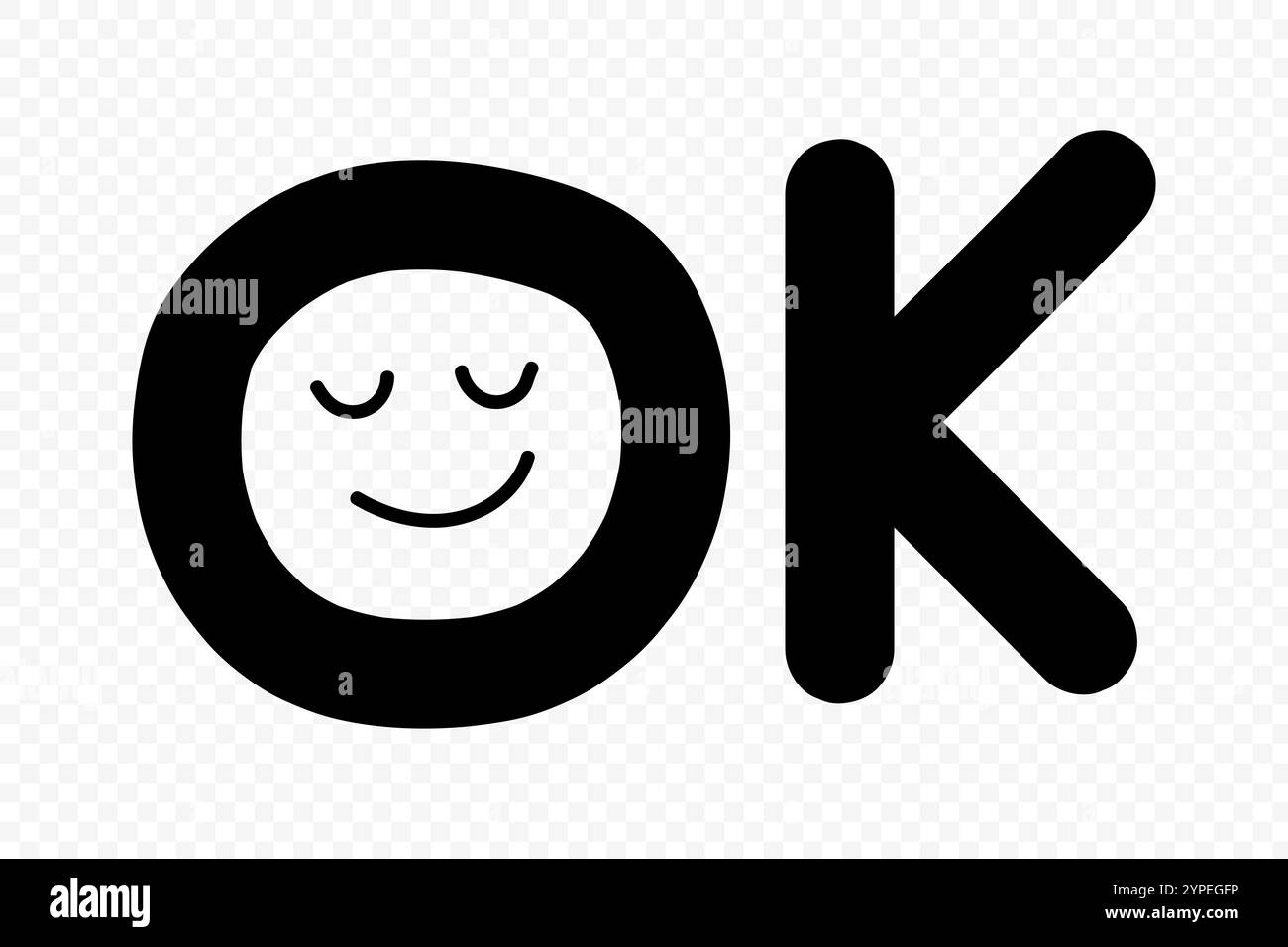 Vector illustration of hand drawn OK text on transparent background ...