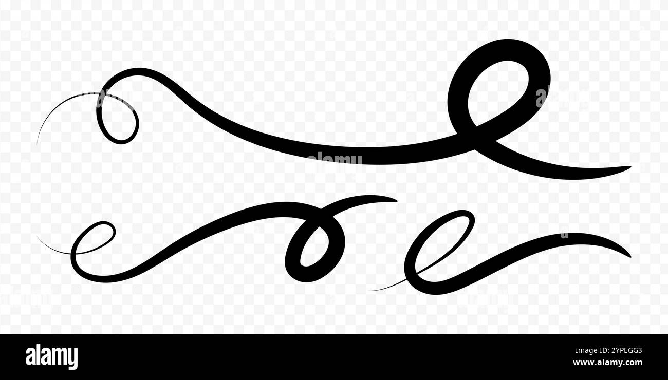 Vector hand drawn curly lines set on transparent background Stock ...