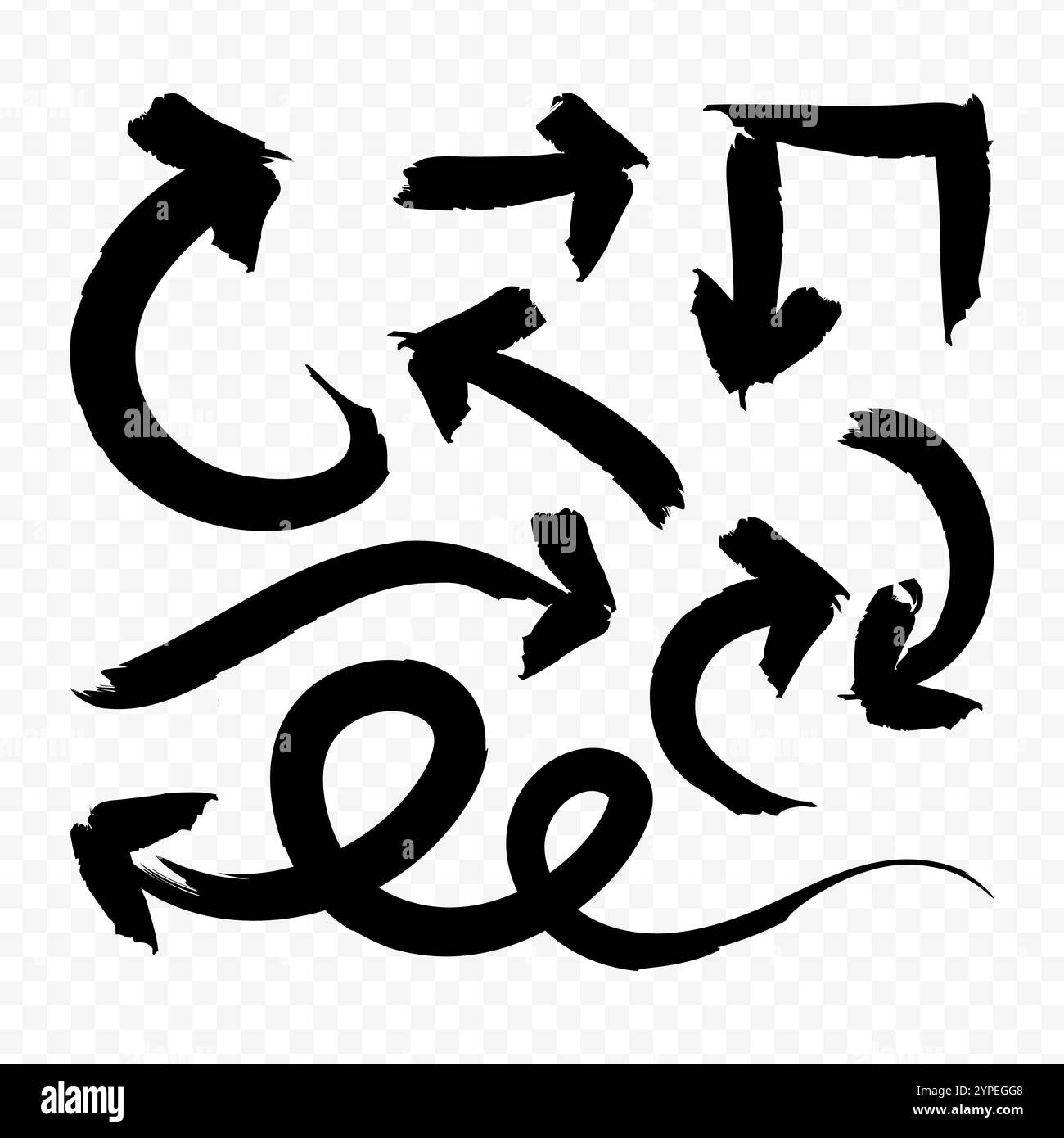 Vector hand drawn curvy arrows set in grunge effect on transparent ...