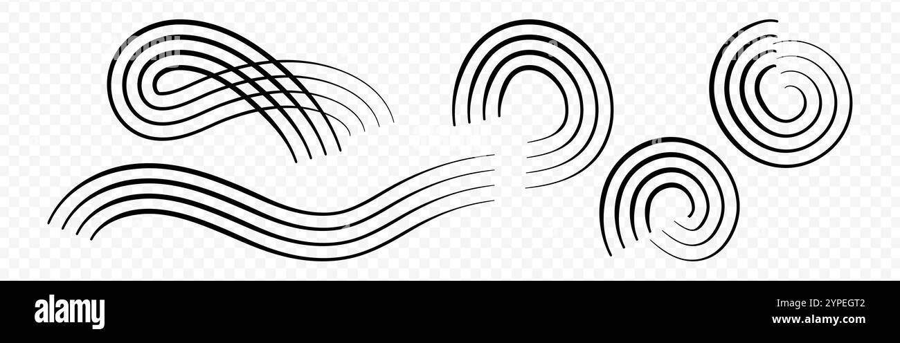Vector hand drawn curly lines set on transparent background Stock ...