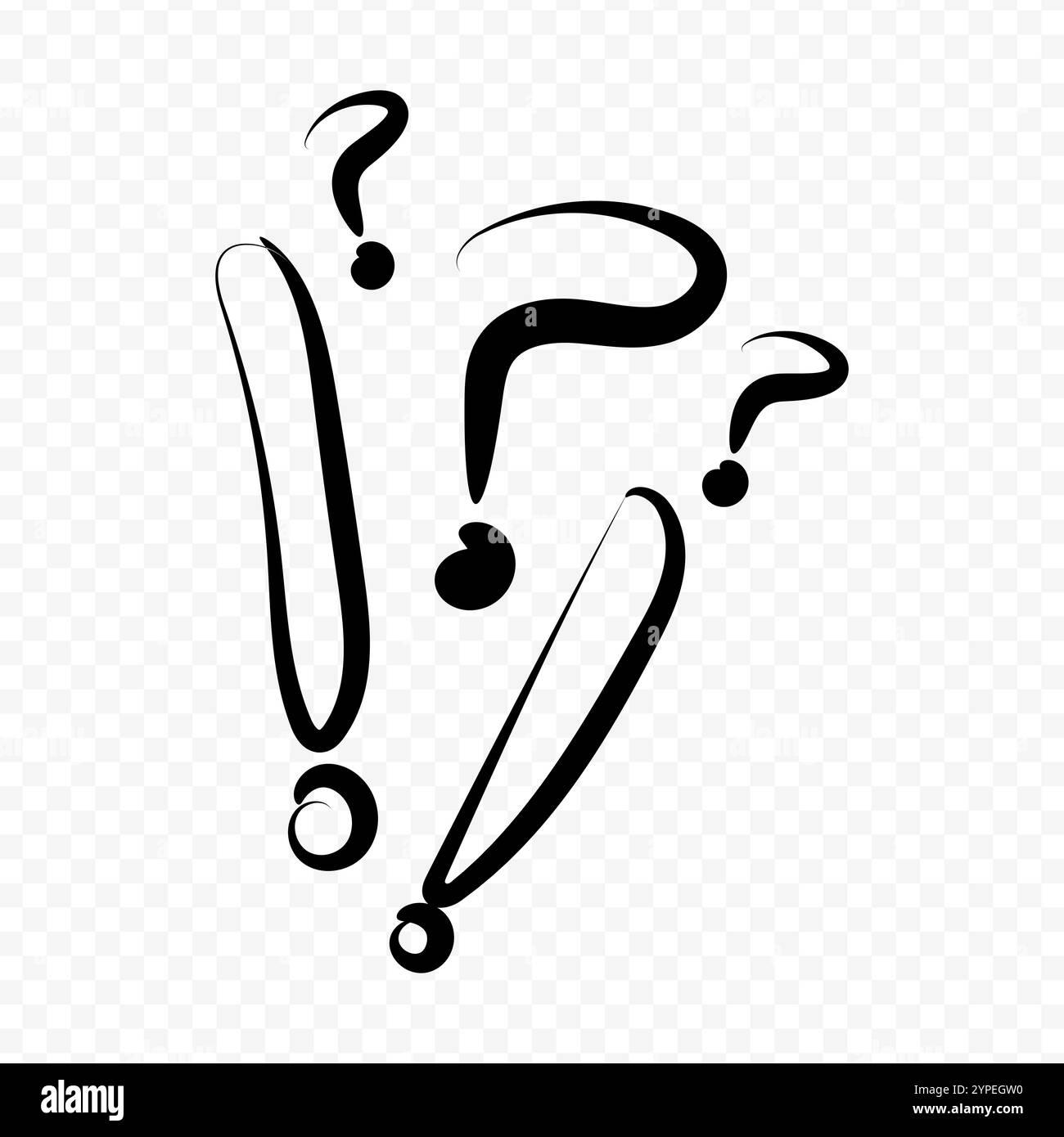 Vector hand drawn exclamation marks and question marks on transparent ...