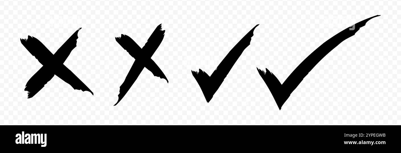 Vector right and wrong icons set in grunge effect on transparent ...