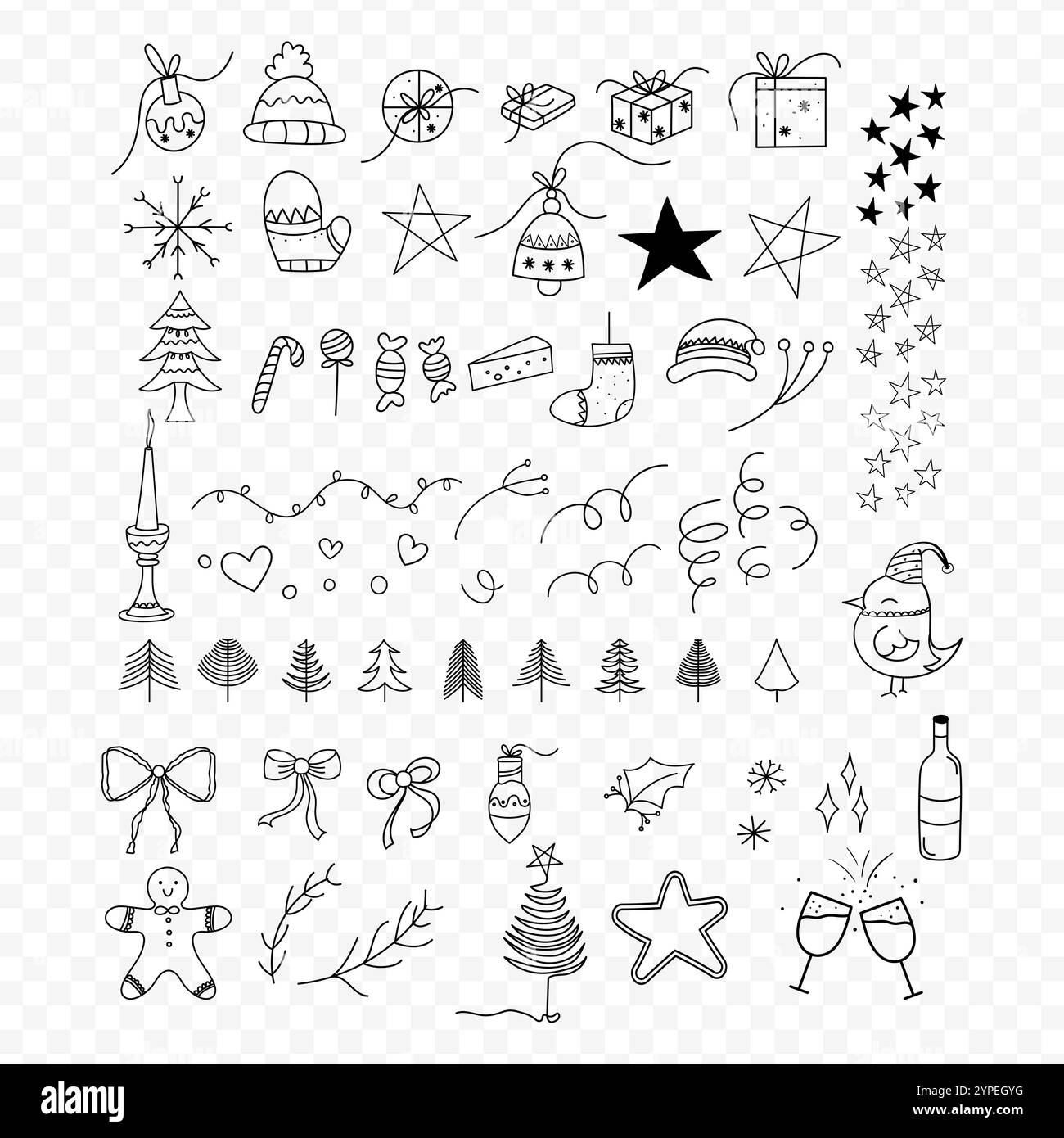 Vector hand drawn Christmas doodles set on transparent background Stock ...