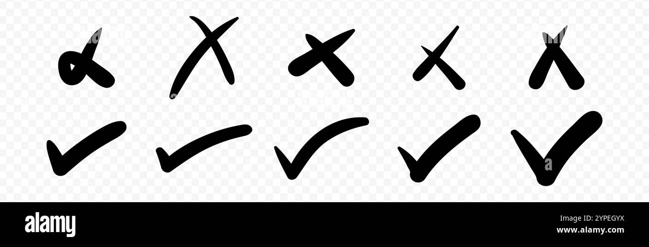 Vector hand drawn right and wrong icons set on transparent background ...