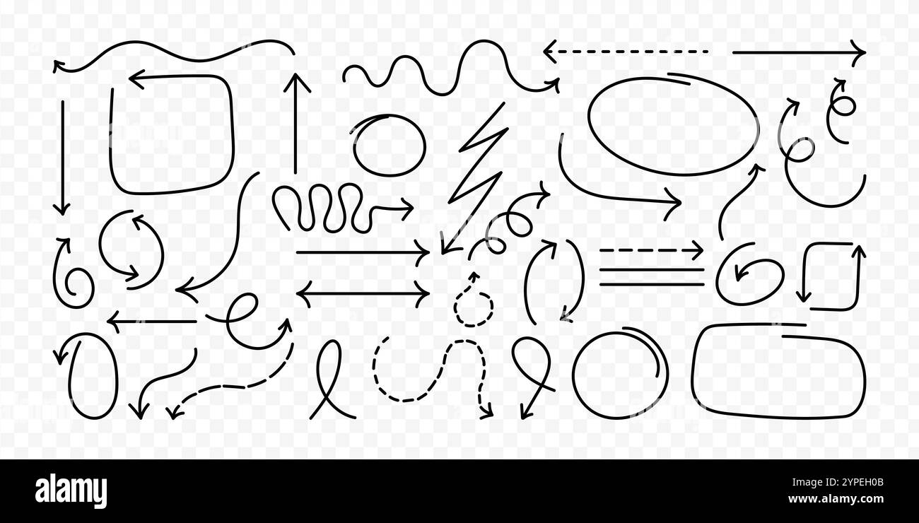 Vector hand drawn Arrows and Shapes doodle set on transparent ...