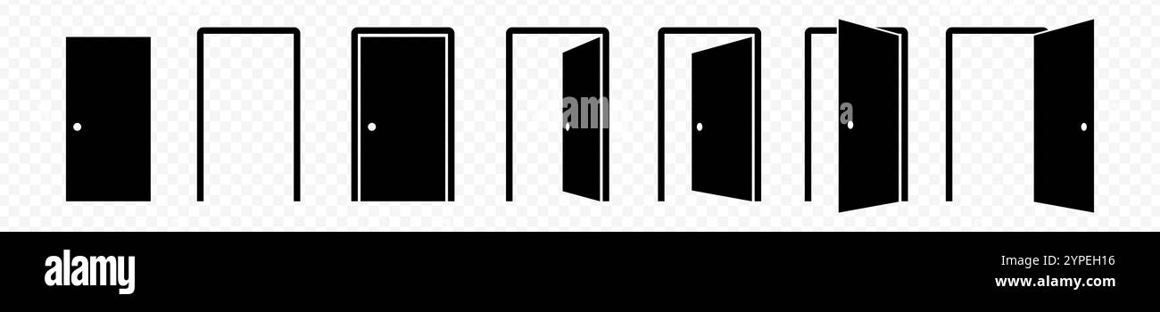 Vector illustration of open and close door icon set on transparent ...