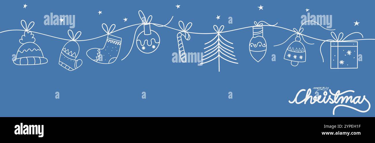 Vector illustration of hand drawn Christmas garland line art Stock ...