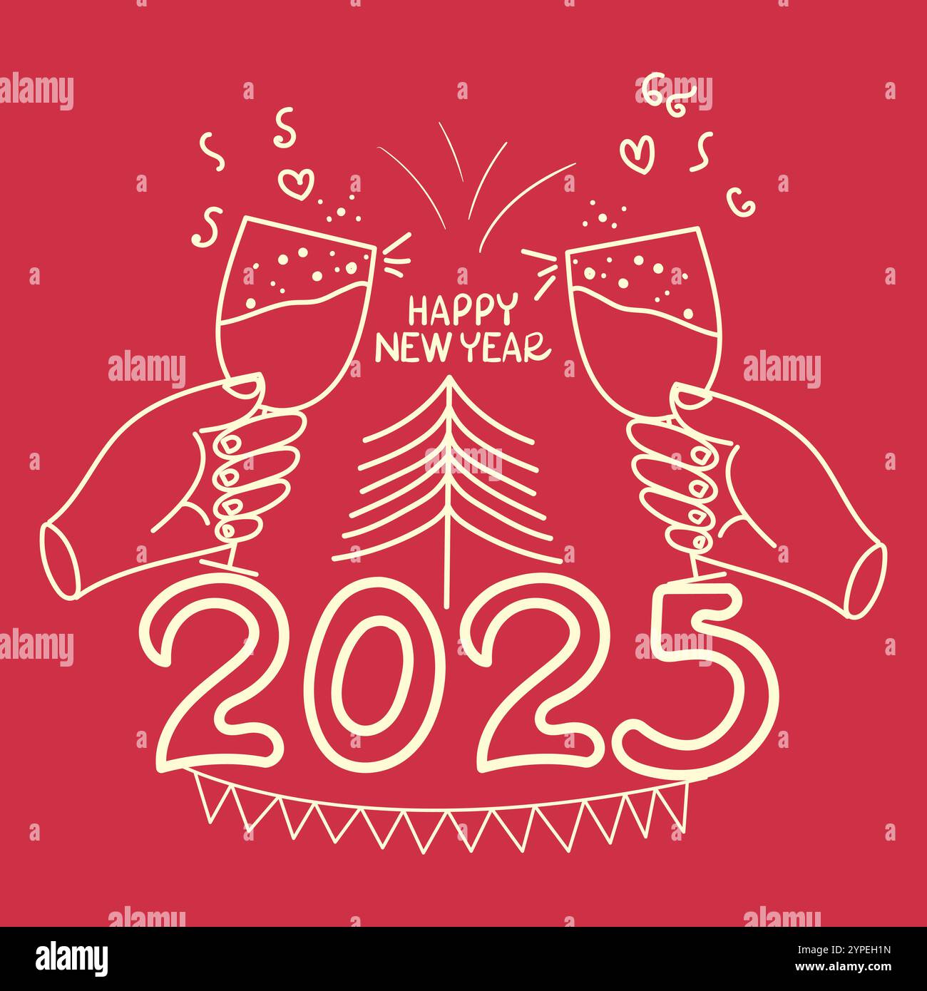 Vector illustration of hand drawn Merry Christmas greeting banner Stock ...