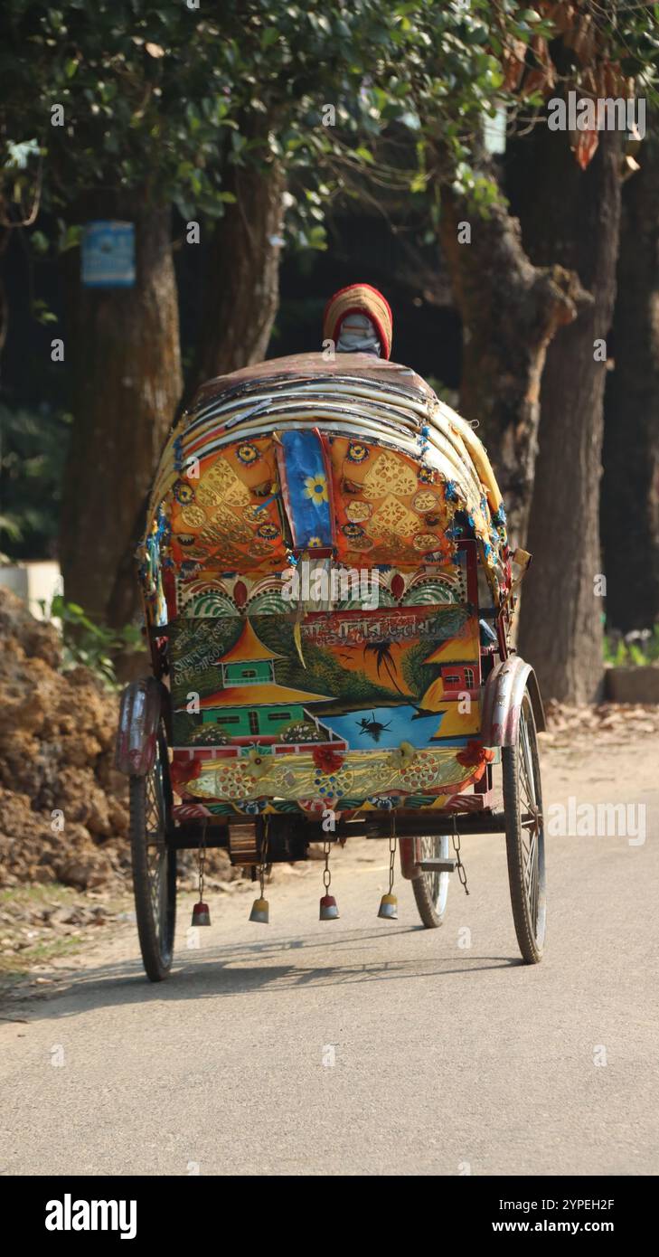Colorful Traditional Rickshaw on a Serene Tree-Lined Pathway Stock ...