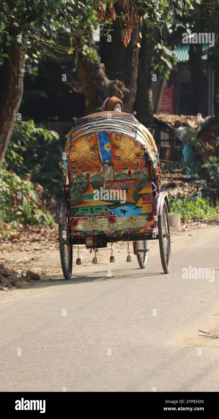 Colorful Traditional Rickshaw on a Serene Tree-Lined Pathway Stock ...