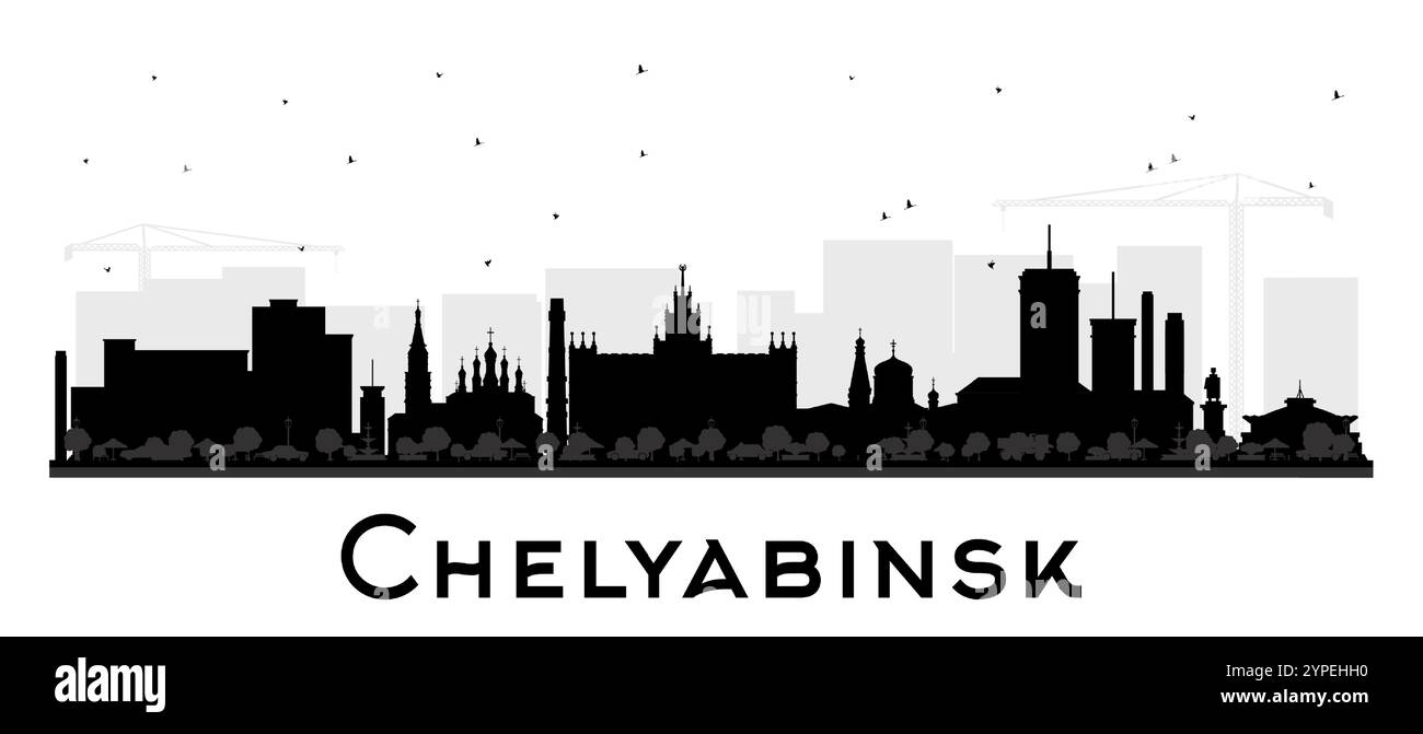 Chelyabinsk Russia city skyline silhouette with black buildings ...