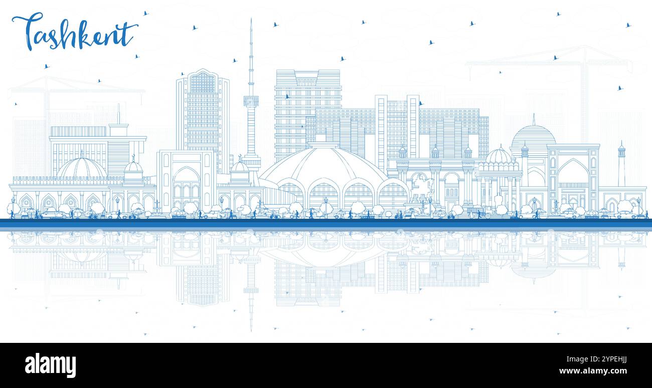 Outline Tashkent Uzbekistan City Skyline with Blue Buildings and ...