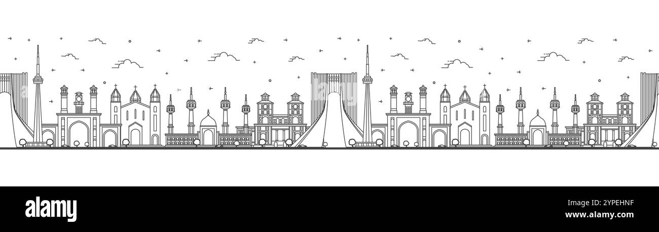 Seamless pattern with Outline Tehran Iran City Skyline with Modern and Historic Buildings ...