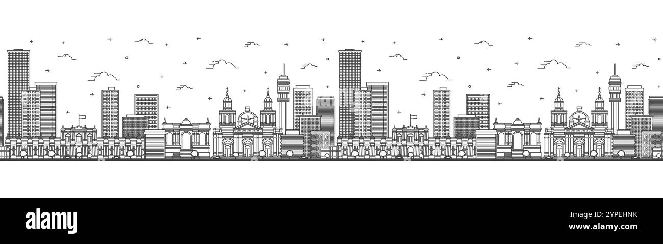 Seamless pattern with Outline Santiago Chile City Skyline with Modern ...