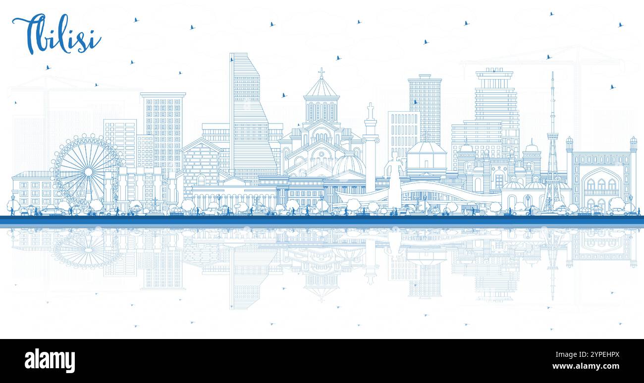 Outline Tbilisi Georgia City Skyline with Blue Buildings and ...