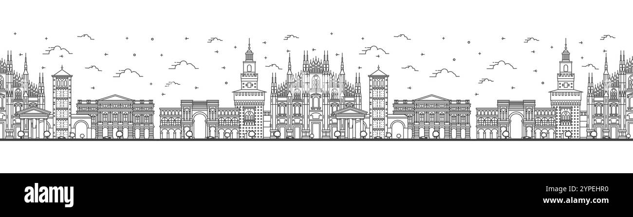 Seamless pattern with outline Milan Italy City Skyline with Historic ...