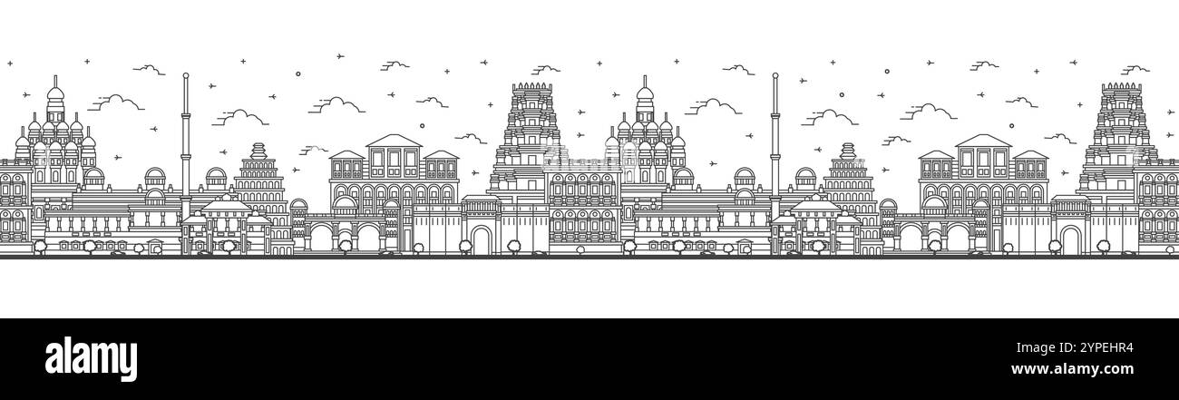 Seamless pattern with outline Pune India City Skyline with Historic ...