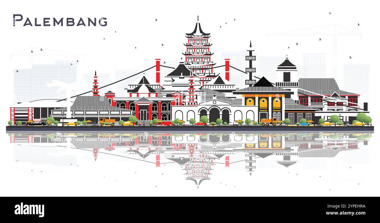 Palembang Indonesia City Skyline with Gray Buildings and reflections ...