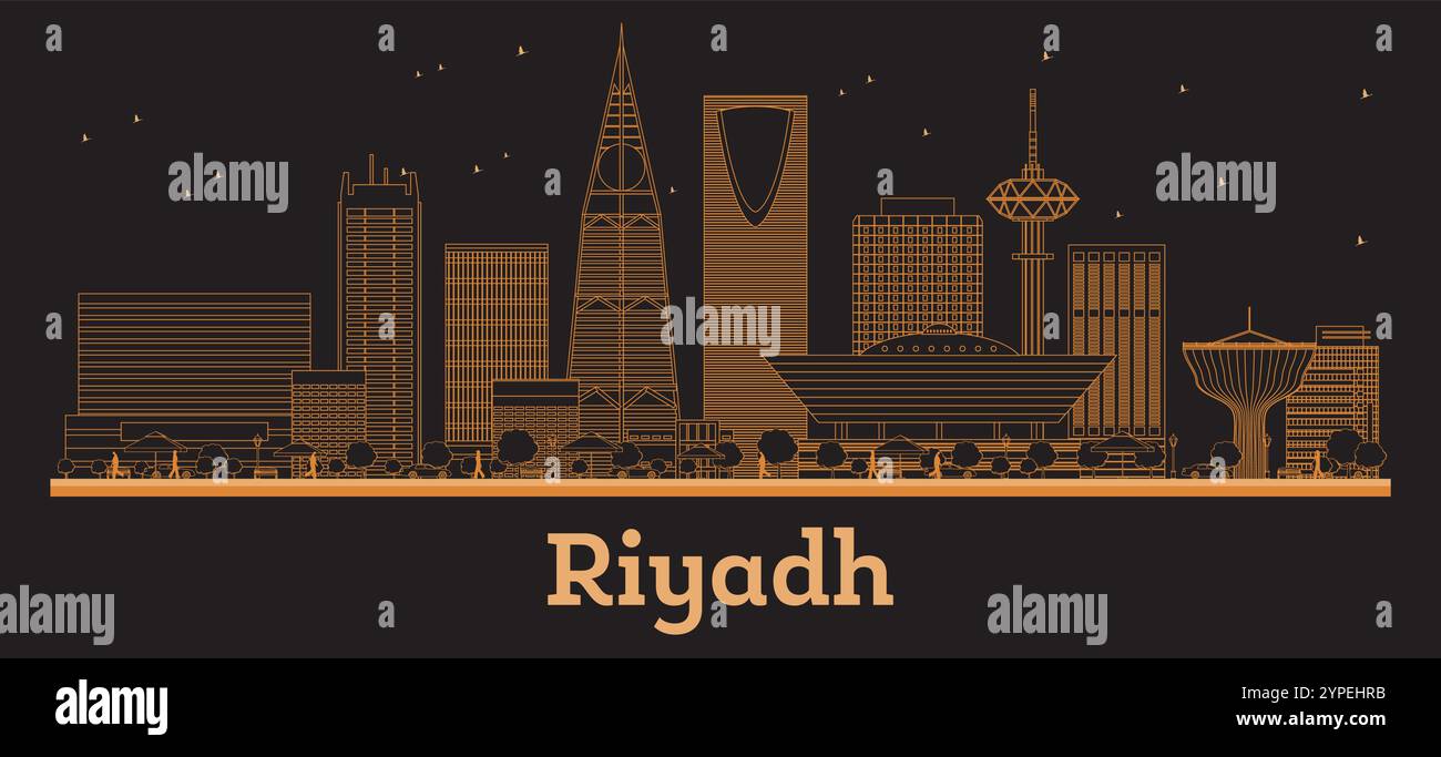 Outline Riyadh Saudi Arabia City Skyline with orange Buildings. Vector ...