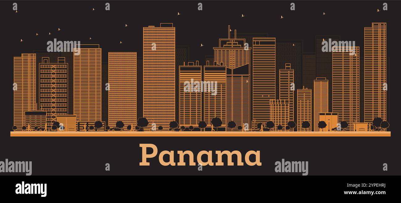 Outline Panama City Skyline with orange buildings. Vector Illustration ...