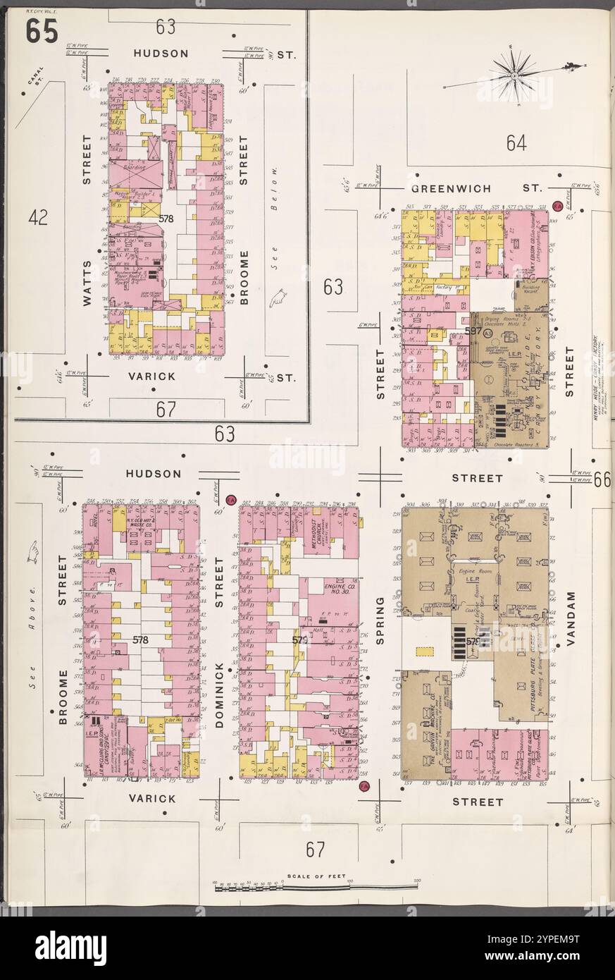 Manhattan, V. 1, Plate No. 65 [Map bounded by Greenwich St., Vandam St ...