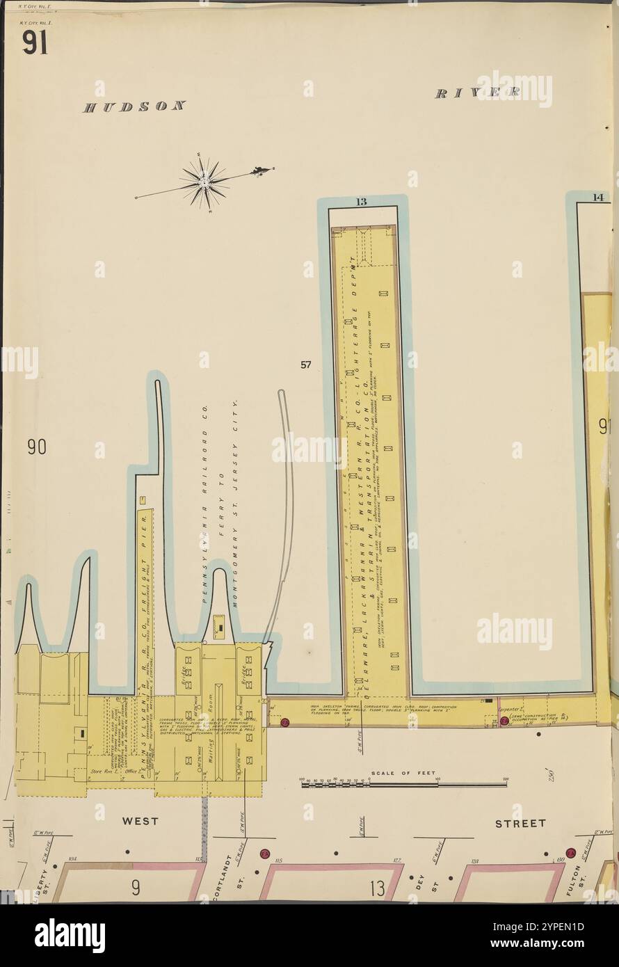 Manhattan, V. 1, Plate No. 91 [Map bounded by West St., Hudson River ...