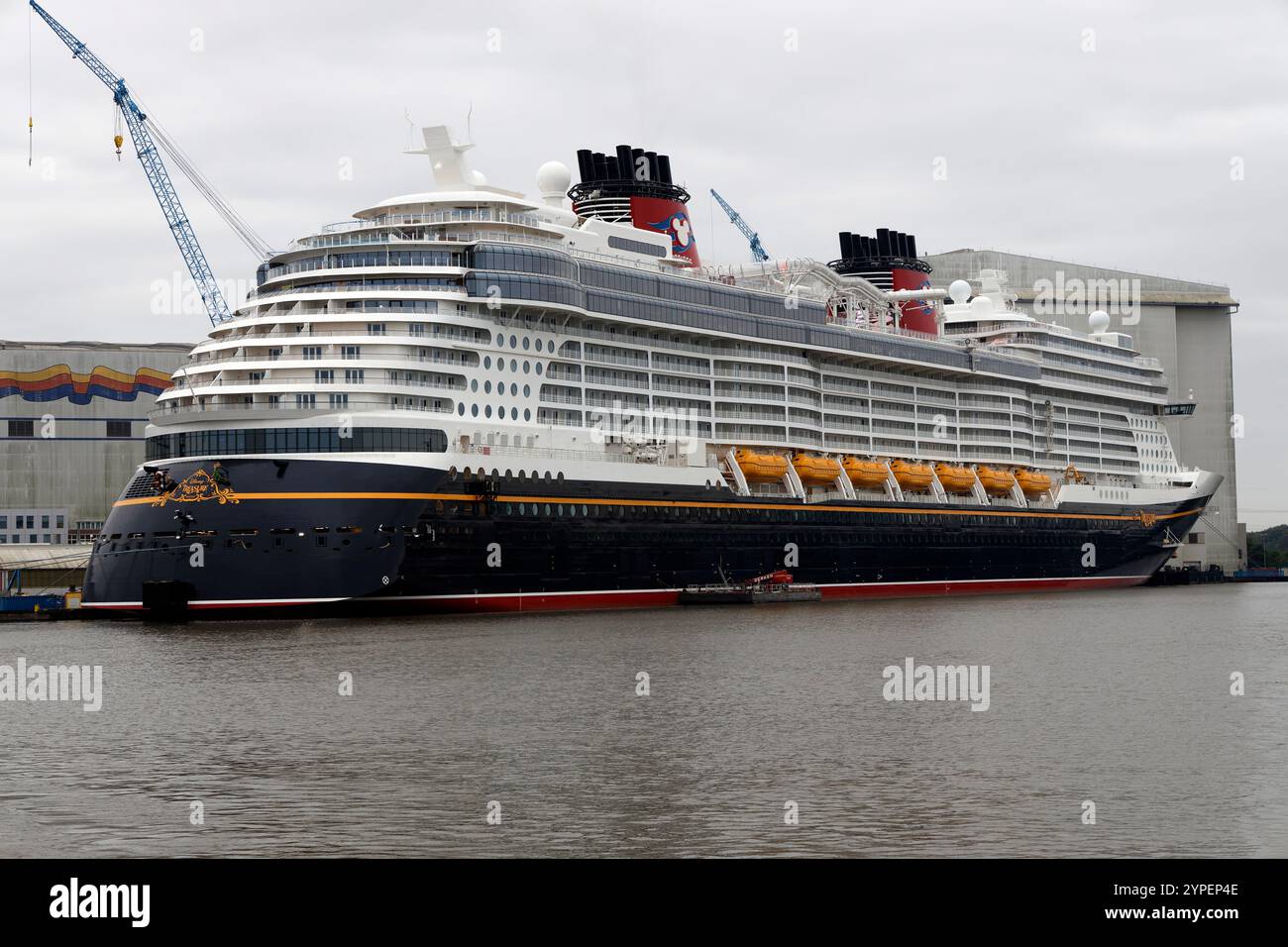 The Disney Treasure cruise ship is docked at the Meyer shipyard in ...