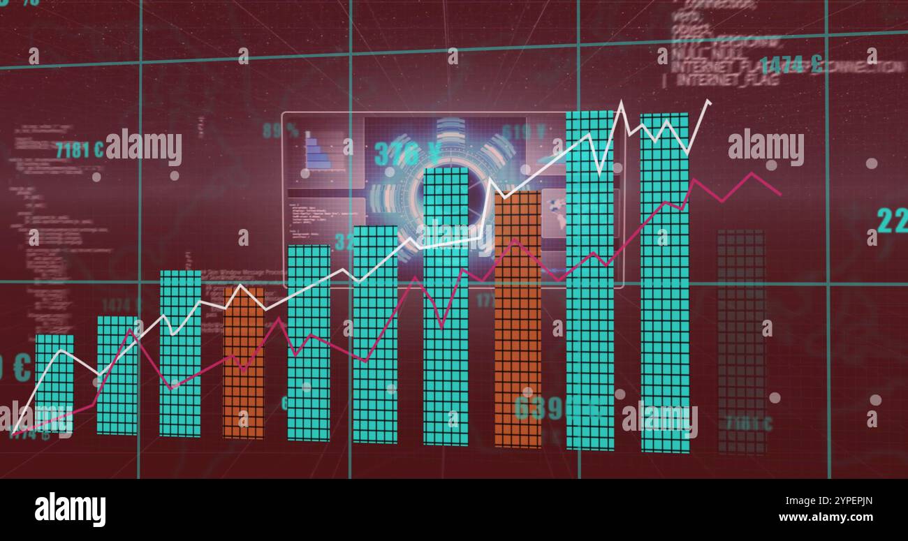 Financial data analysis image with bar graphs, line charts, and ...