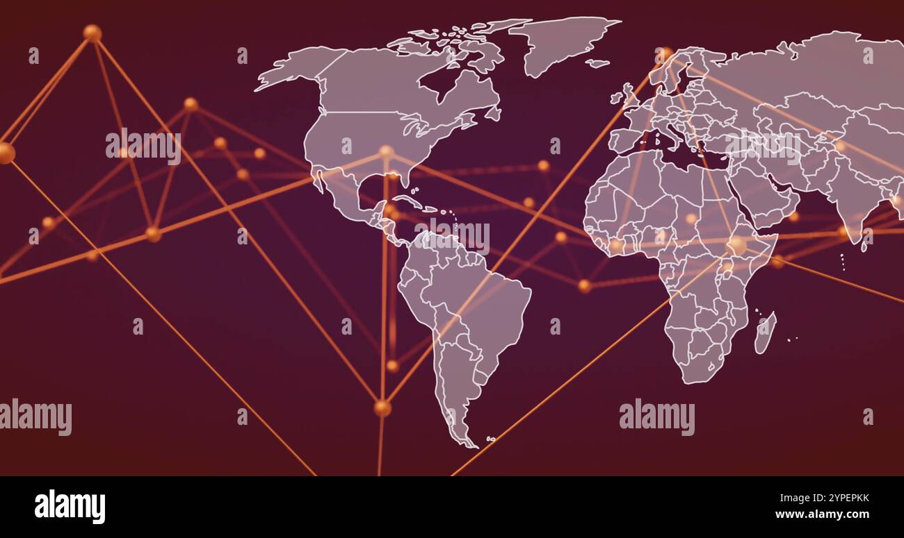 Global network connections over world map image. Technology ...