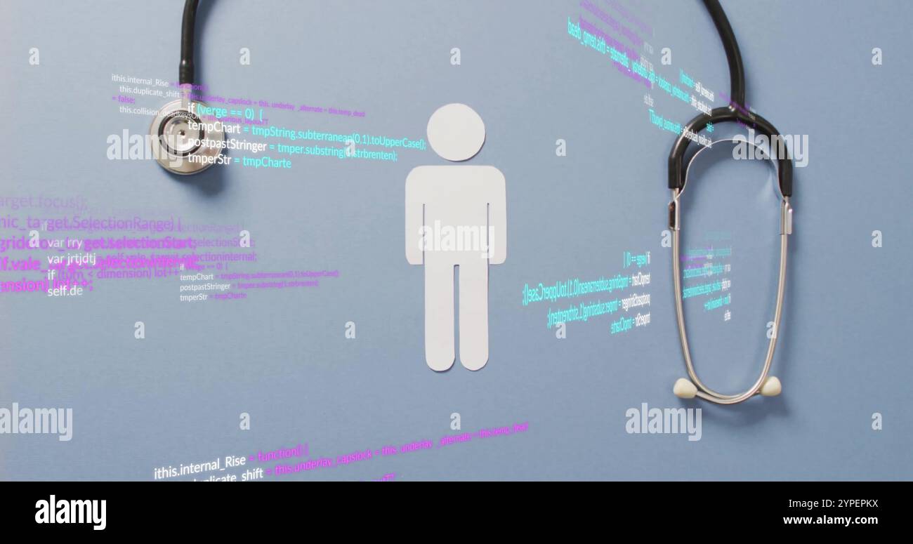 Medical data and coding over image of stethoscopes and human figure ...
