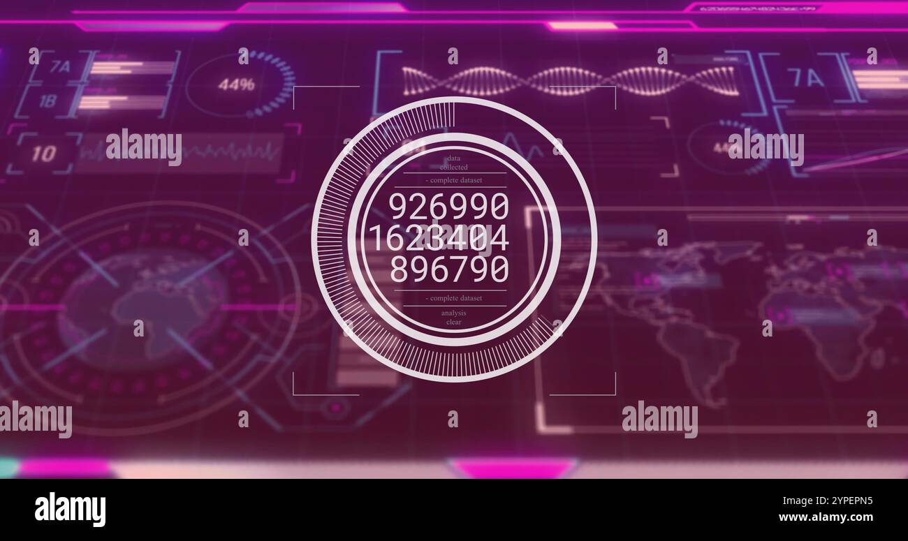 Digital data analysis image over futuristic interface with numbers and ...