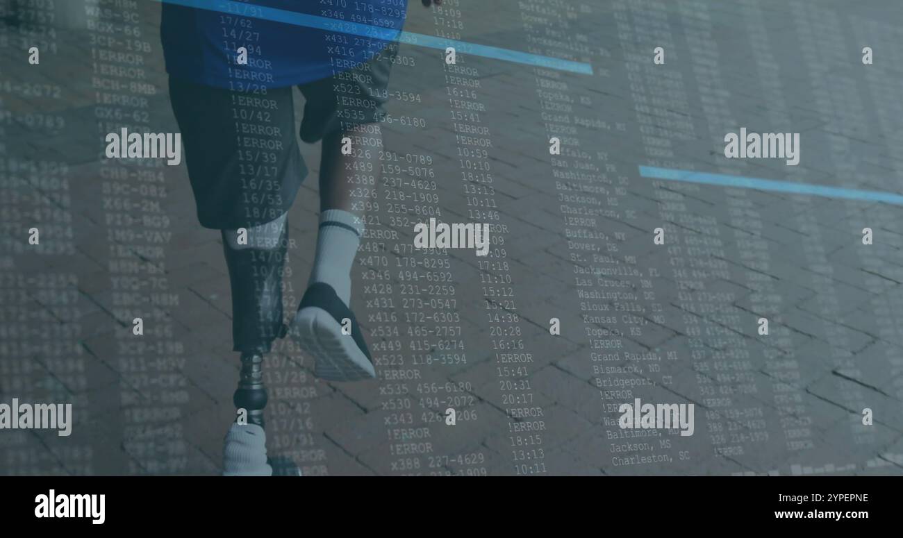 Walking person with prosthetic leg over data processing image Stock ...