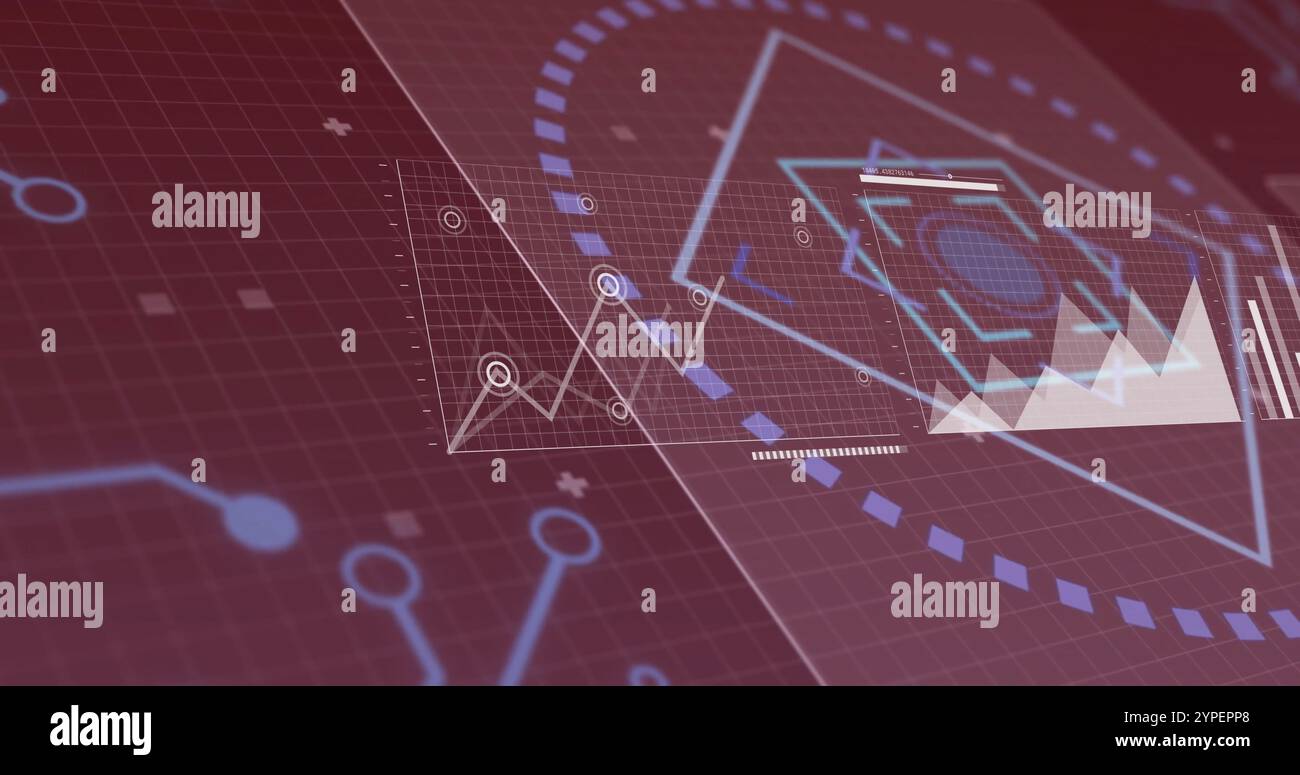 Graphs and charts data analysis image over digital interface background ...