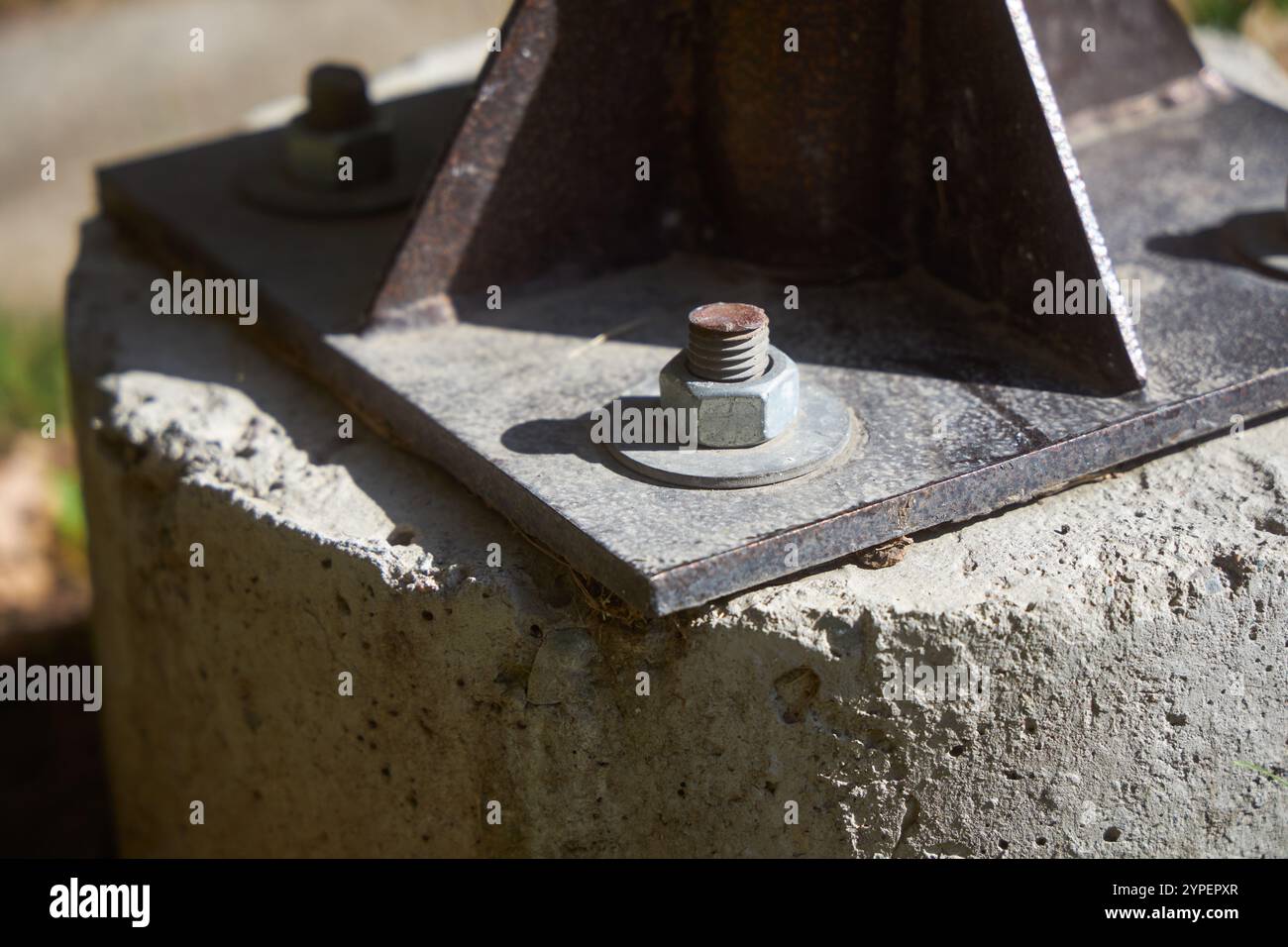 Bolt and nut, screw, gasket. Fastening a metal pole, structures to a ...