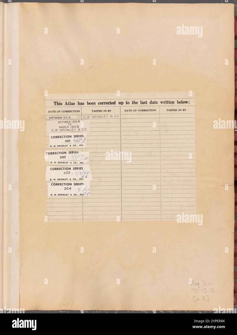 Table for Corrections 1938 - 1957 Stock Photo - Alamy