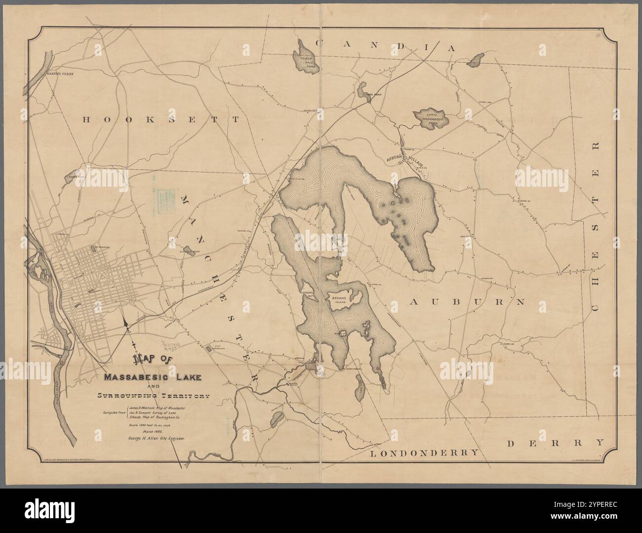 Map of Massabesic Lake and surrounding territory 1885 by Allen, George ...