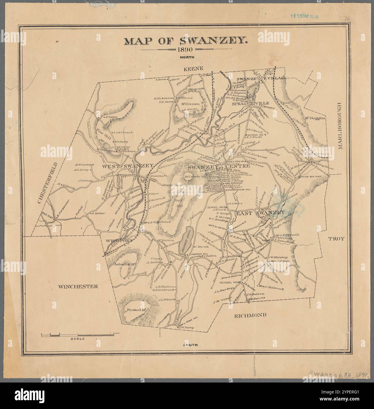 Map of Swanzey, 1890: [New Hampshire] 1892 Stock Photo - Alamy