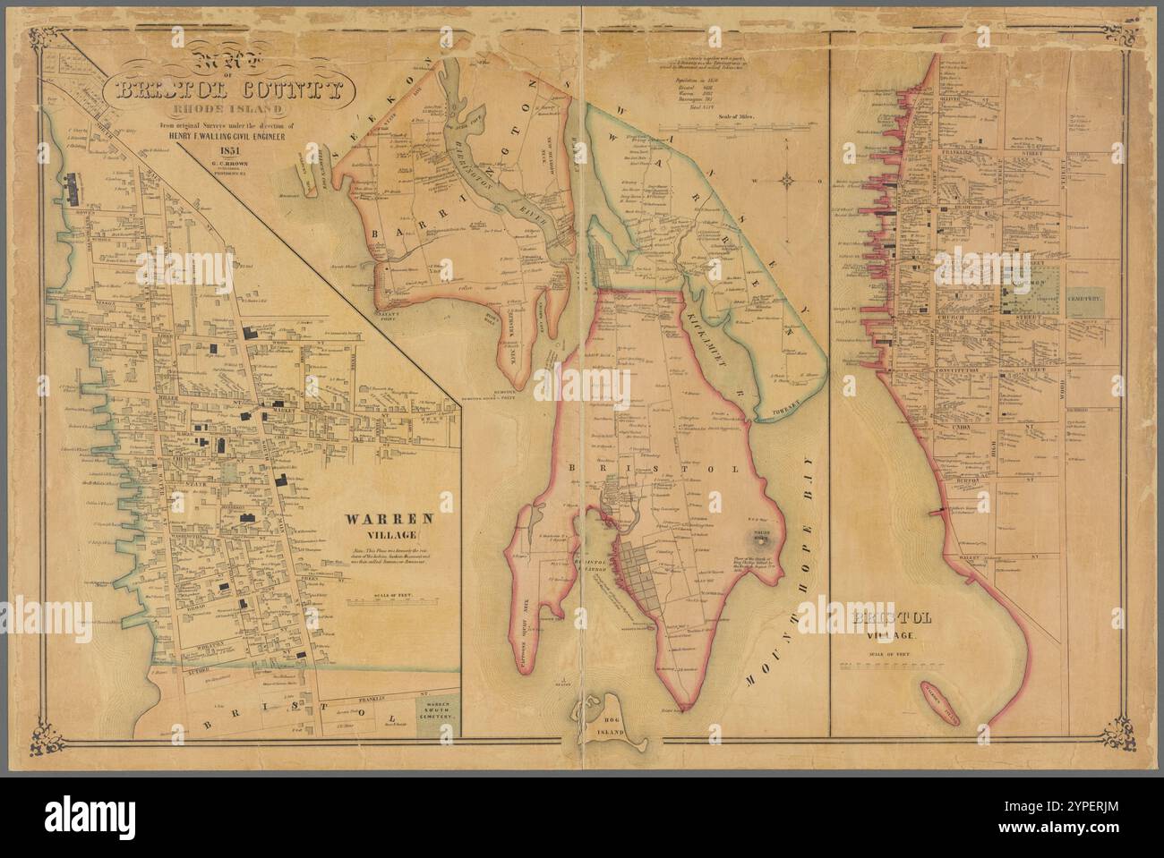 Map of Bristol County, Rhode Island 1851 by Walling, Henry Francis ...