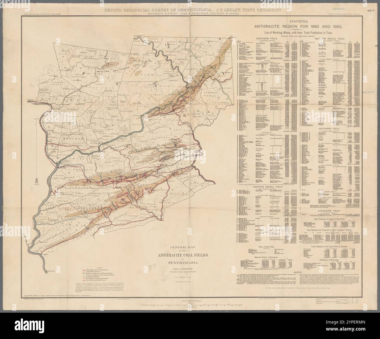 General map of the anthracite coal fields of Pennsylvania 1884 by ...