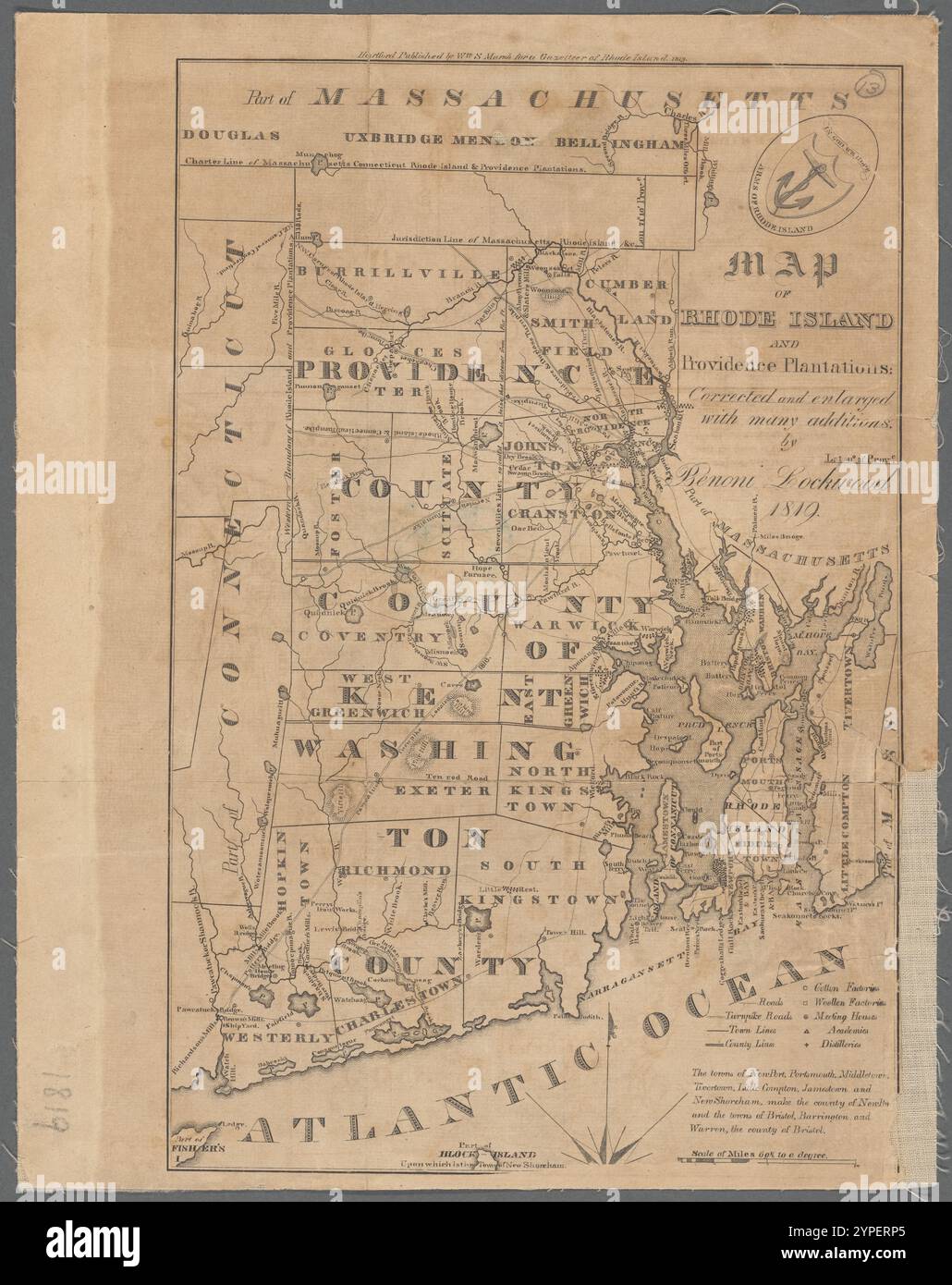 Map of Rhode Island and Providence Plantations 1819 by Lockwood, B ...